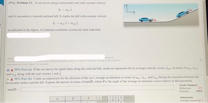 Solved (55) Problem 13: A car moves aloag a horizontal road | Chegg.com