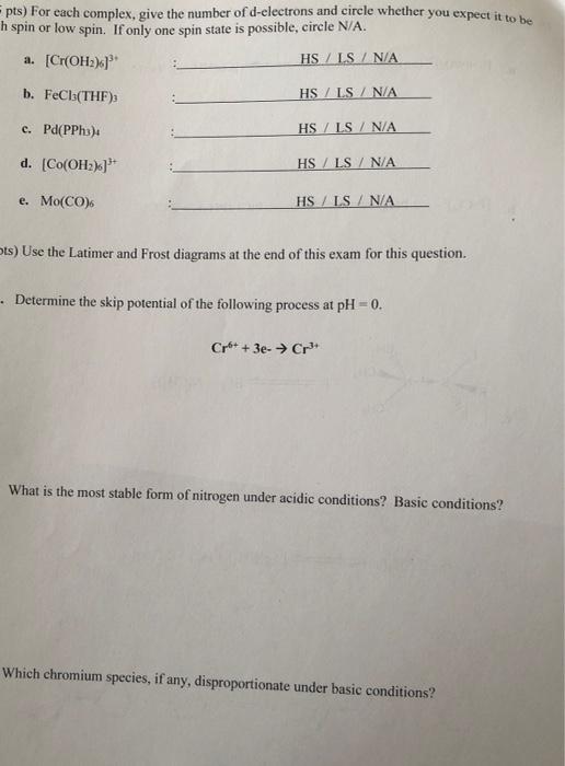 Solved pts) For each complex, give the number of d-electrons | Chegg.com