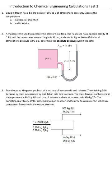 Solved Introduction to Chemical Engineering Calculations | Chegg.com