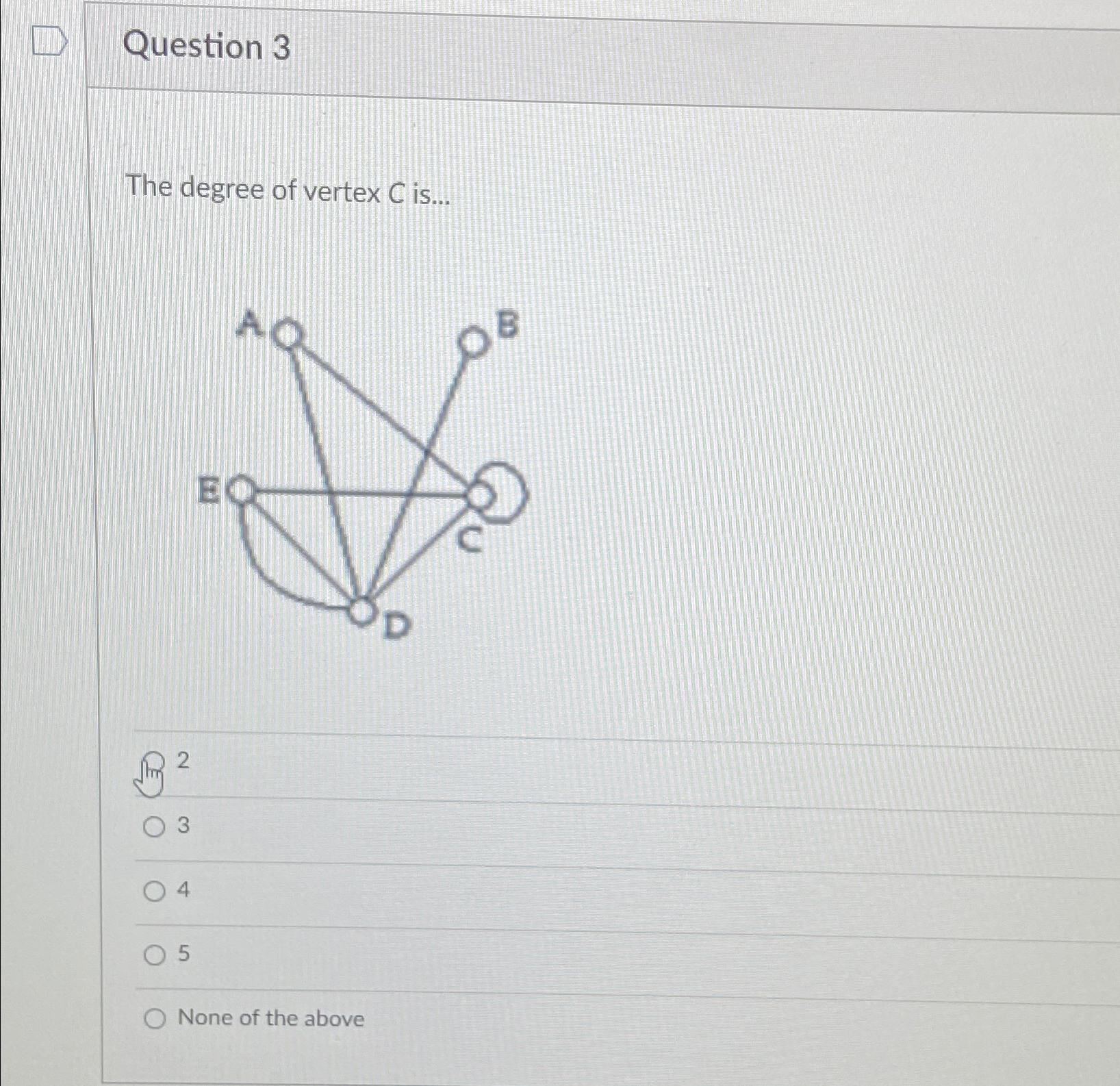 Question 3The degree of vertex C ﻿is...2345None of | Chegg.com