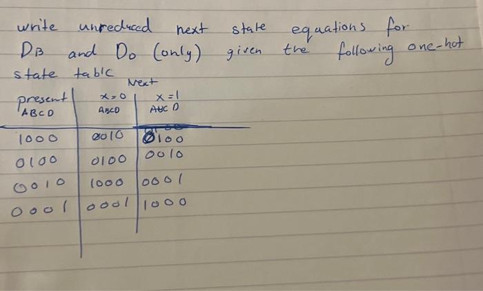 Solved write unreduced next state equations for DB and D0 | Chegg.com