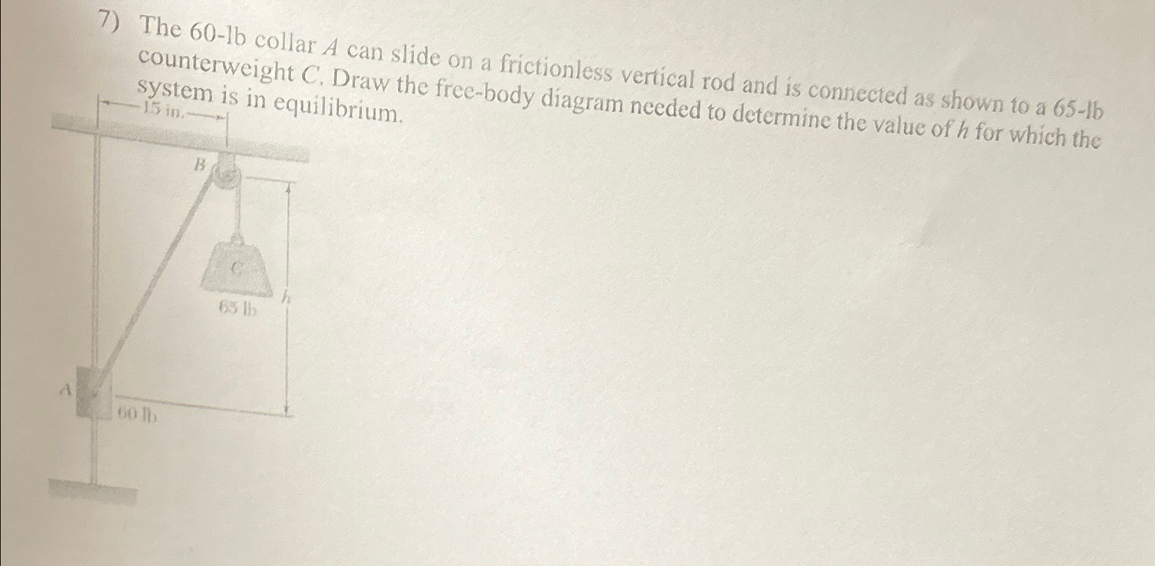 Solved The 60-lb ﻿collar A can slide on a frictionless | Chegg.com