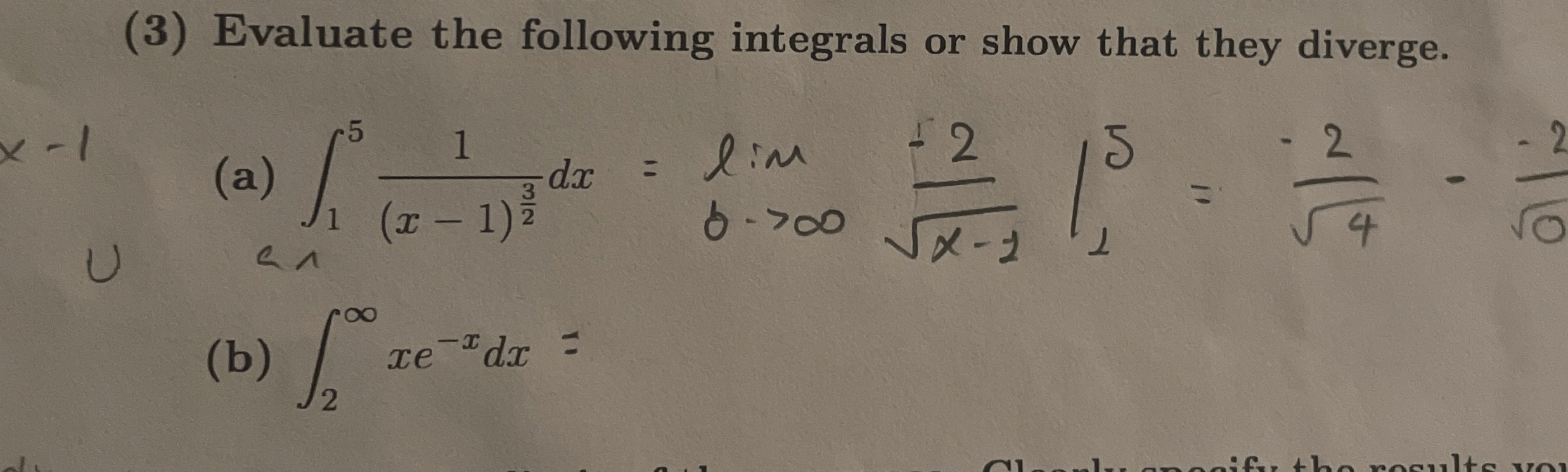 Solved (3) ﻿Evaluate the following integrals or show that | Chegg.com