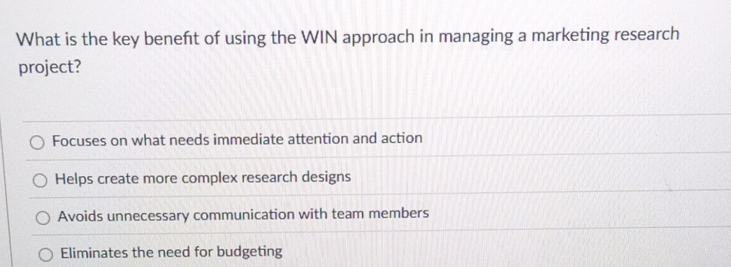 Solved What is the key benefit of using the WIN approach in | Chegg.com