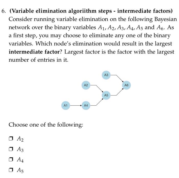 Solved 6. (Variable elimination algorithm steps - | Chegg.com Solved 6. (Variable elimination algorithm steps - | Chegg.com