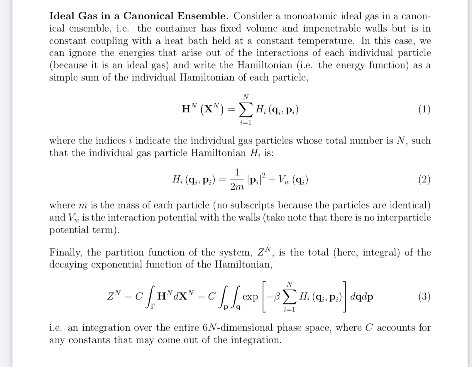 Solved Ideal Gas in a Canonical Ensemble. Consider a | Chegg.com