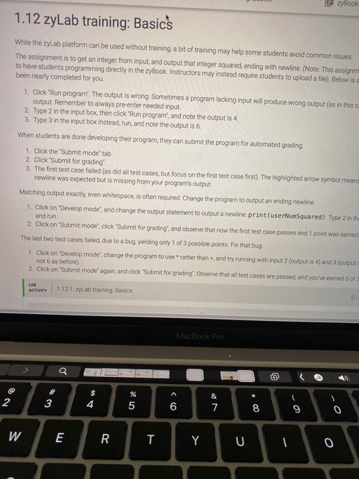 Solved: ZyBook 1.12 ZyLab Training: Basics While The ZyLab... | Chegg.com