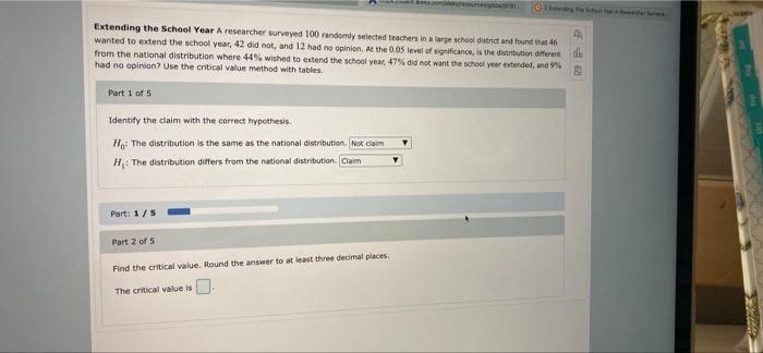 Solved Extending the School Year A researcher surveyed 100 | Chegg.com