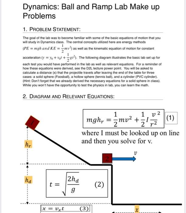 Solved Dynamics: Ball and Ramp Lab Make up Problems 1. | Chegg.com