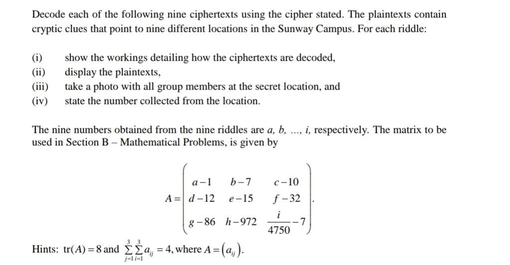 Solved Decode Each Of The Following Nine Ciphertexts Using