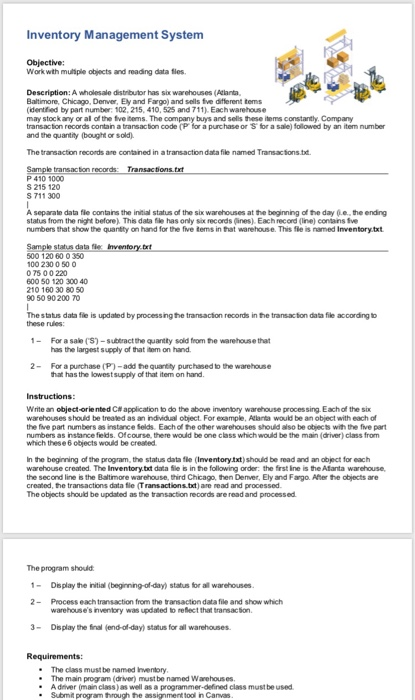 Solved Please in C# VIsual Studio Inventory Management | Chegg.com