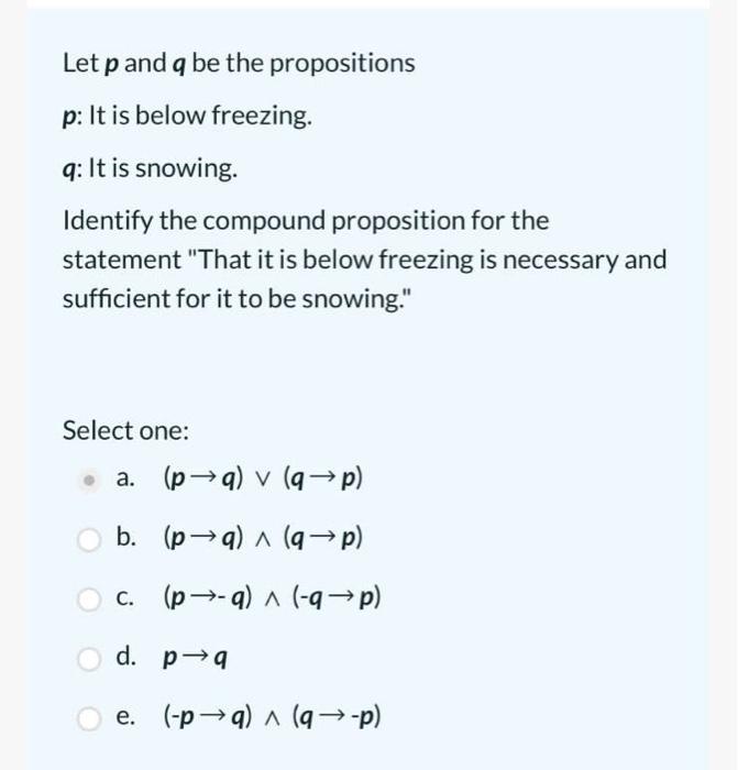Solved Let p and q be the propositions p: It is below | Chegg.com