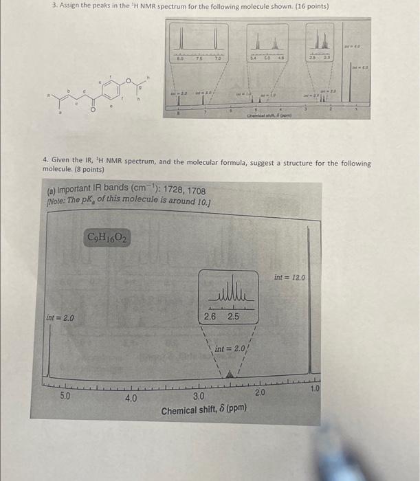 Solved 3. Assign the peaks in the 1H NMR spectrum for the | Chegg.com