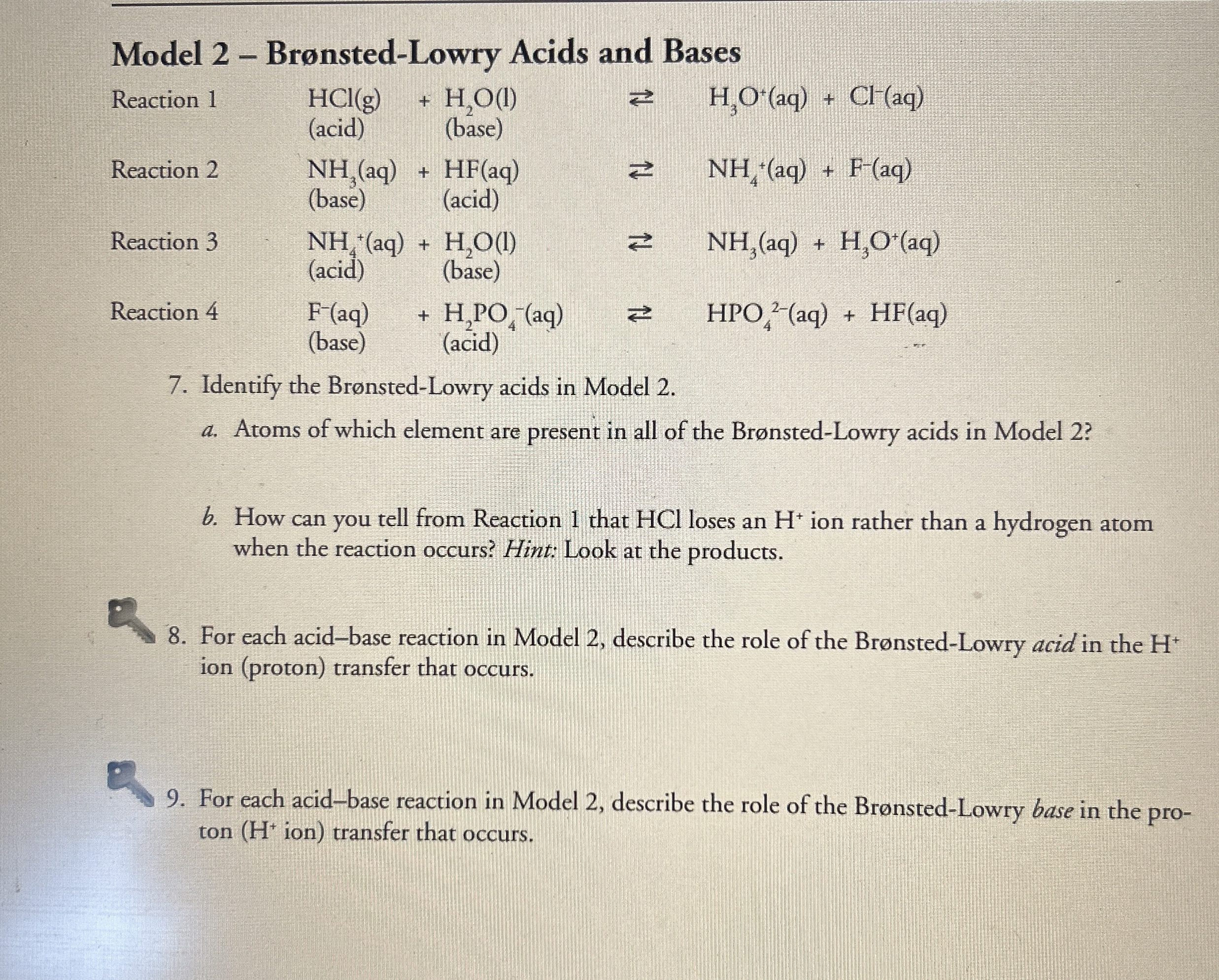Solved Model 2 - ﻿Brønsted-Lowry Acids and BasesReaction | Chegg.com