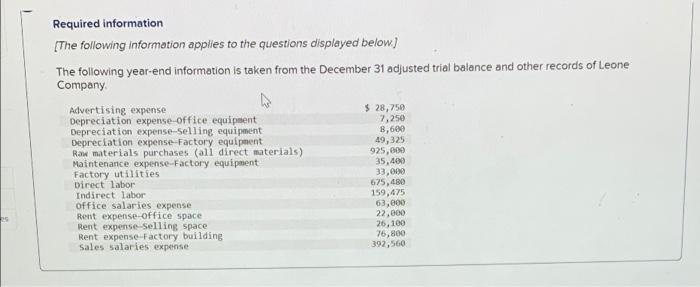 Solved Required information [The following information | Chegg.com