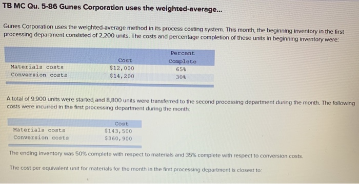 Solved TB MC Qu. 5-86 Gunes Corporation uses the | Chegg.com Solved TB MC Qu. 5-86 Gunes Corporation uses the | Chegg.com