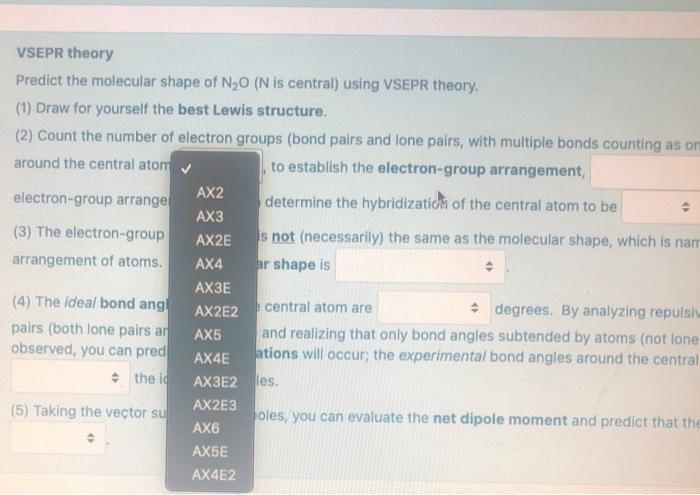 Solved VSEPR theory Predict the molecular shape of N,O (Nis | Chegg.com
