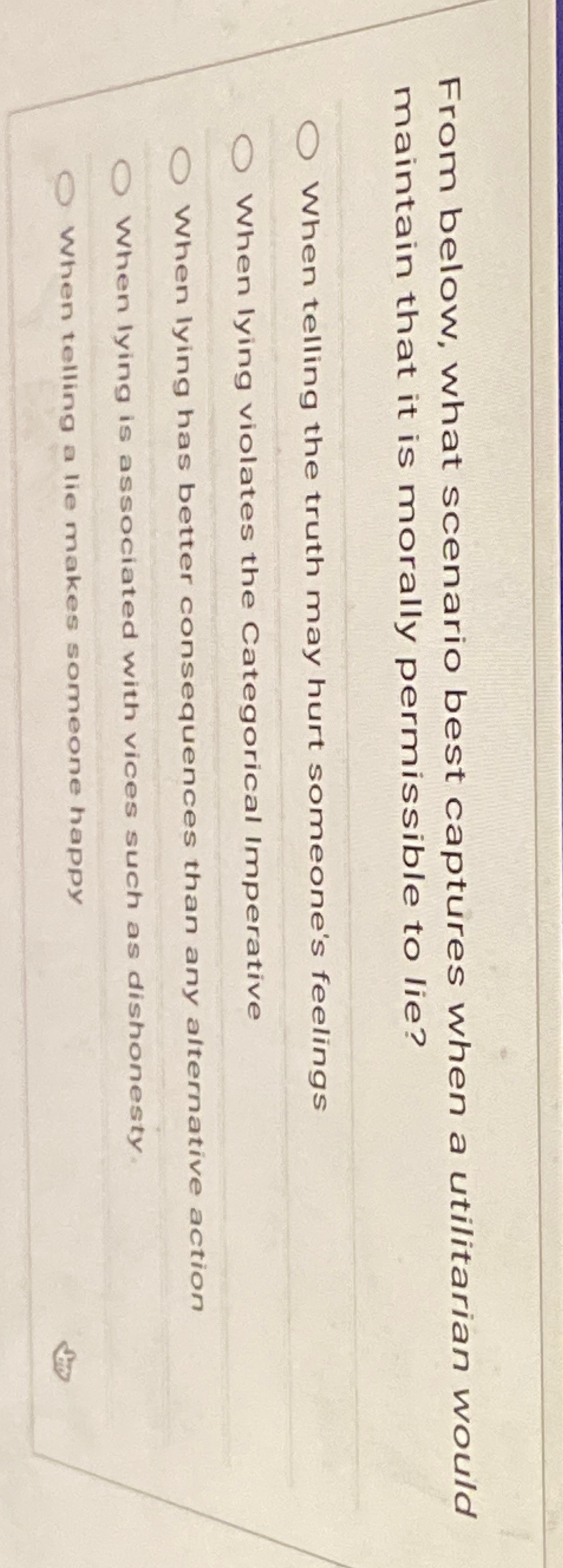 Solved From below, what scenario best captures when a | Chegg.com