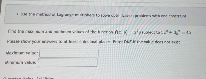 Solved - Use the method of Lagrange multipliers to solve | Chegg.com