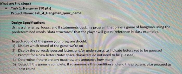 Solved What are the steps? • Task 1: Hangman (50 pts) | Chegg.com