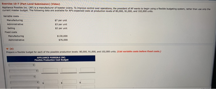 Solved Exercise 10-7 (Part Level Submission) (Video) | Chegg.com