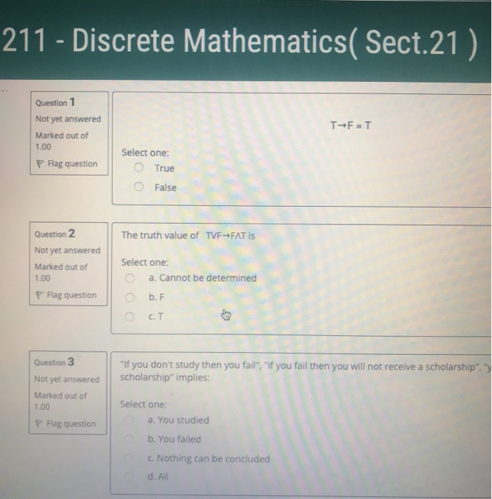 Solved 211 - Discrete Mathematics( Sect.21 ) Question 1 Not | Chegg.com