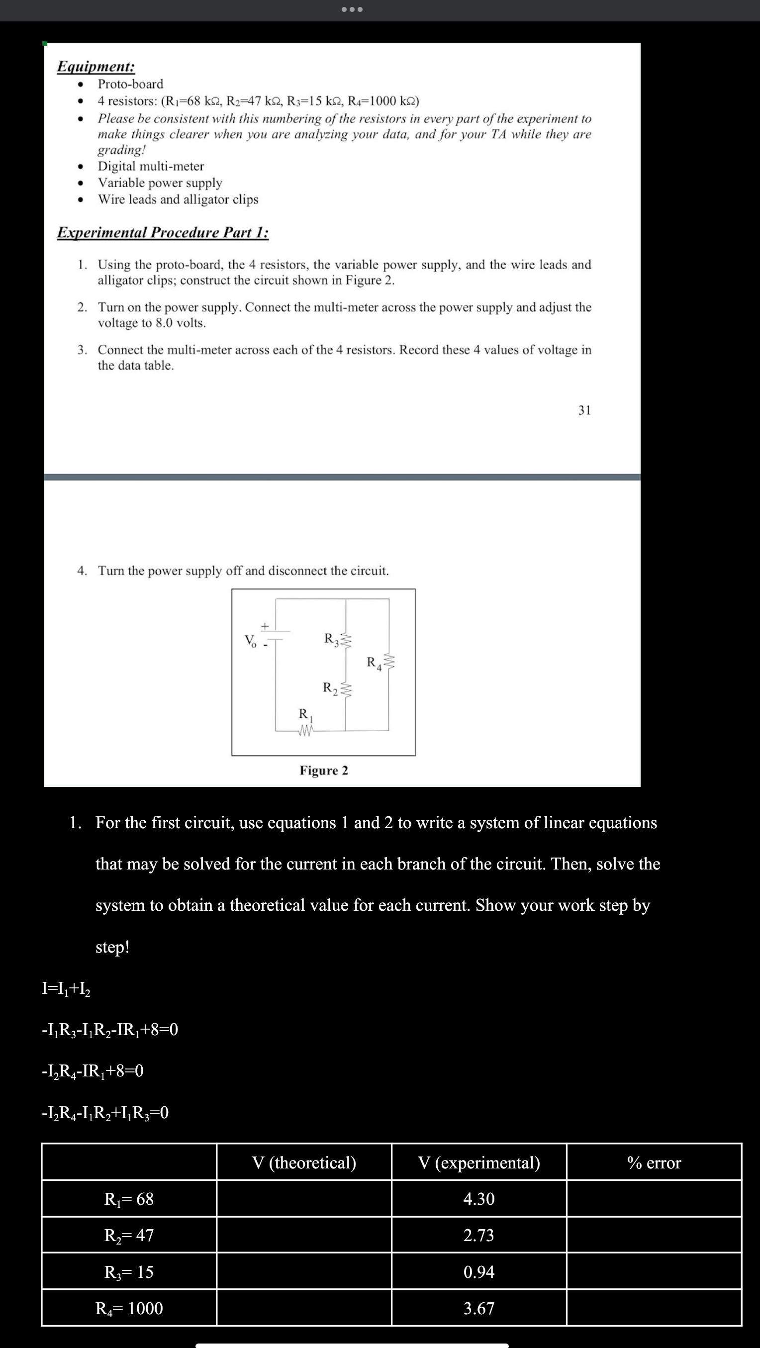 Solved For the first circuit, use equations 1 ﻿and 2 ﻿to | Chegg.com