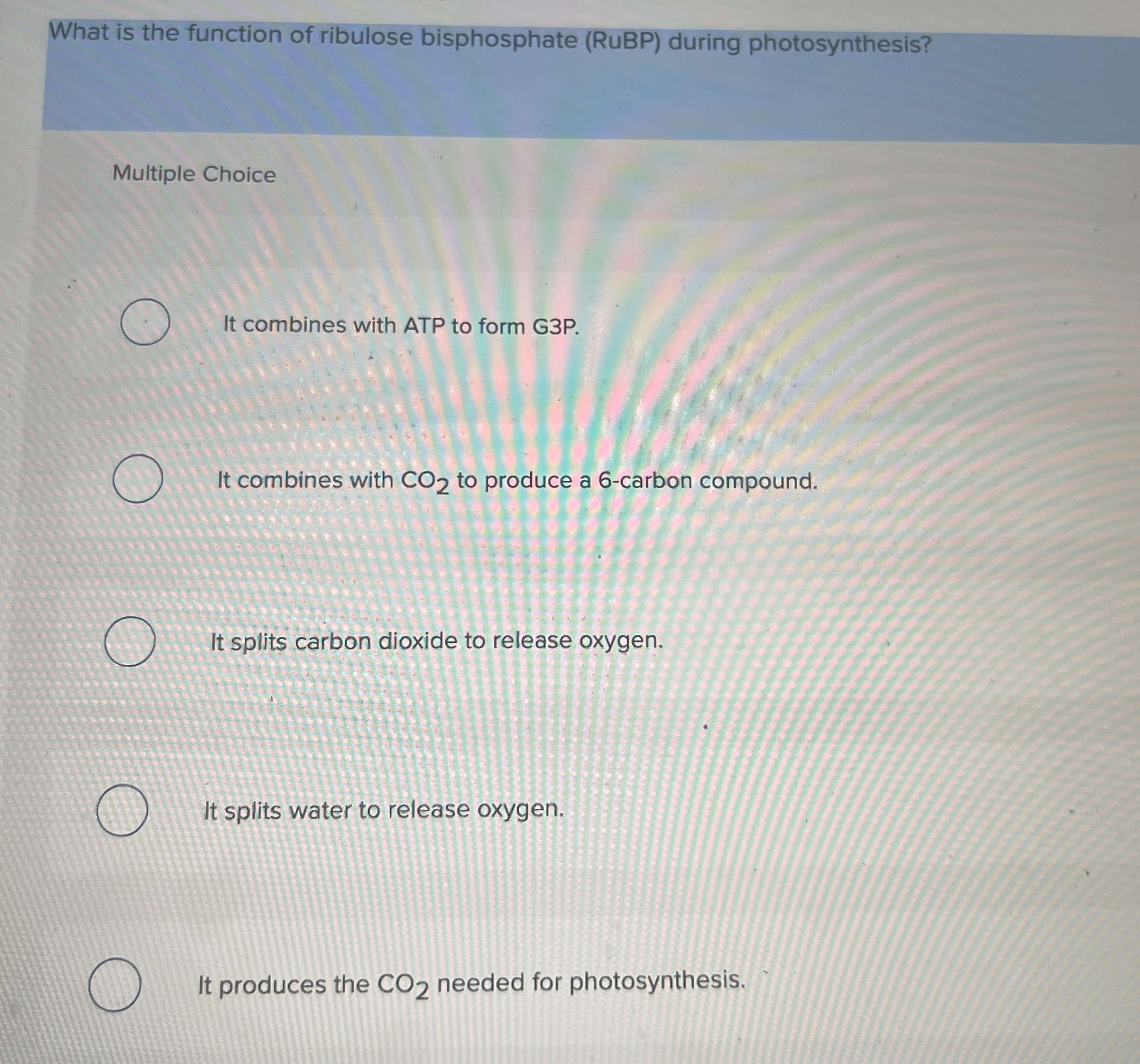 Solved What is the function of ribulose bisphosphate (RuBP) | Chegg.com