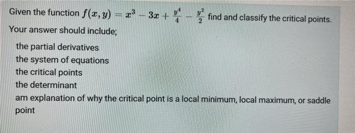 Solved Given the function f(x,y)=x3−3x+4y4−2y2 find and | Chegg.com