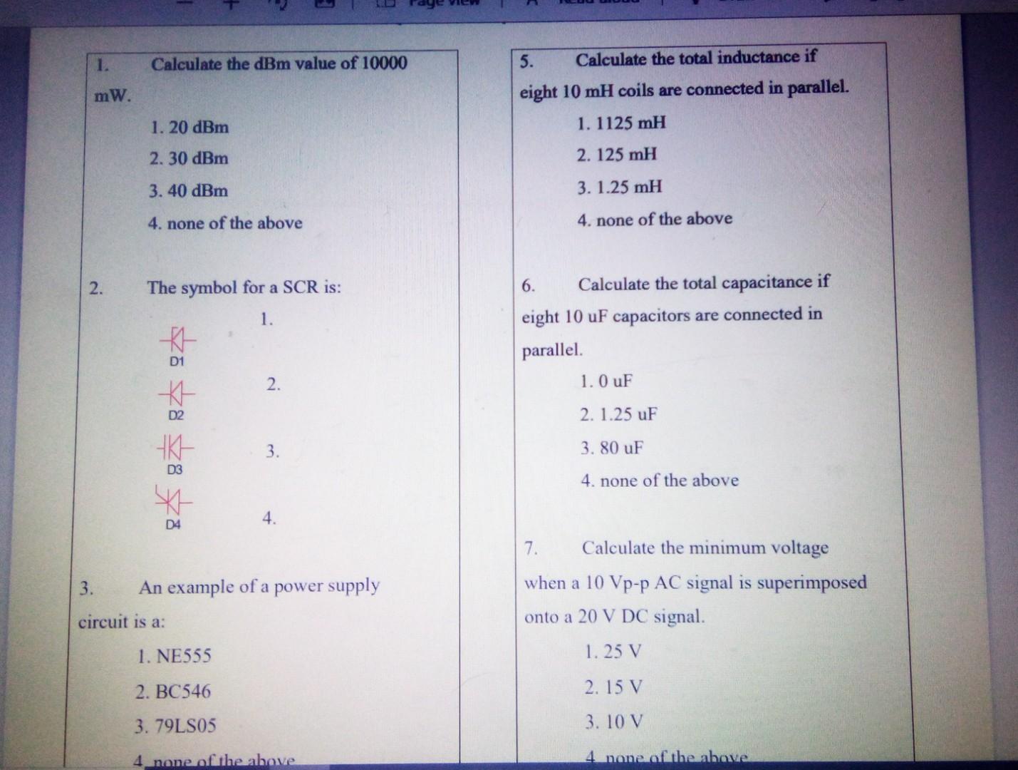 Solved 1. Calculate the dBm value of 10000 5. Calculate the | Chegg.com