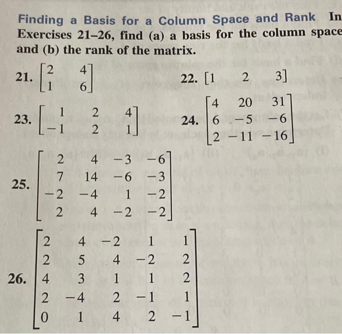Solved al Finding a Basis for a Column Space and Rank In | Chegg.com