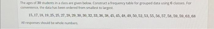 Solved The ages of 30 students in a class are given below. | Chegg.com