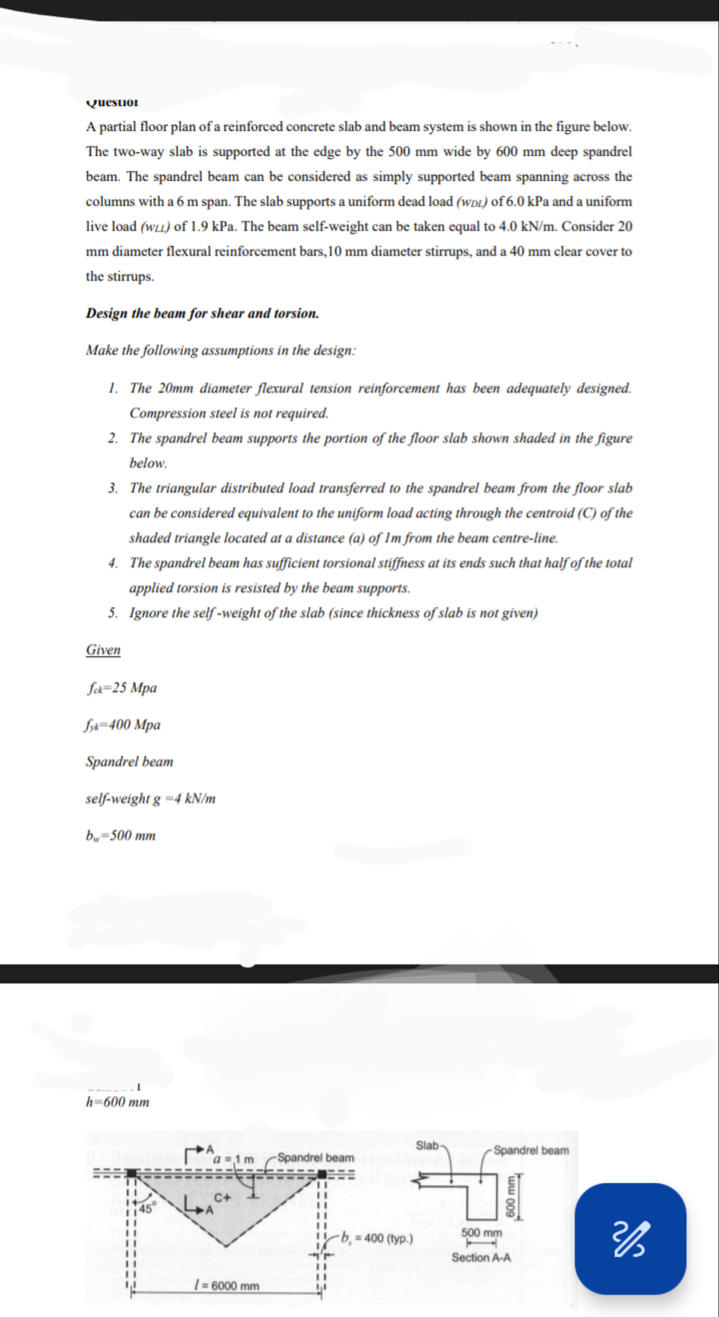 Solved Quest1orA partial floor plan of a reinforced concrete | Chegg.com