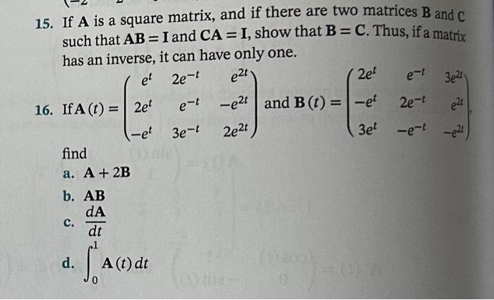Solved 15. If A is a square matrix, and if there are two | Chegg.com
