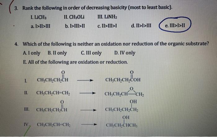 Solved 3. Rank the following in order of decreasing basicity | Chegg.com