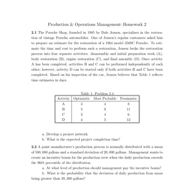 Solved Production \& Operations Management-Homework 2 2.1 | Chegg.com