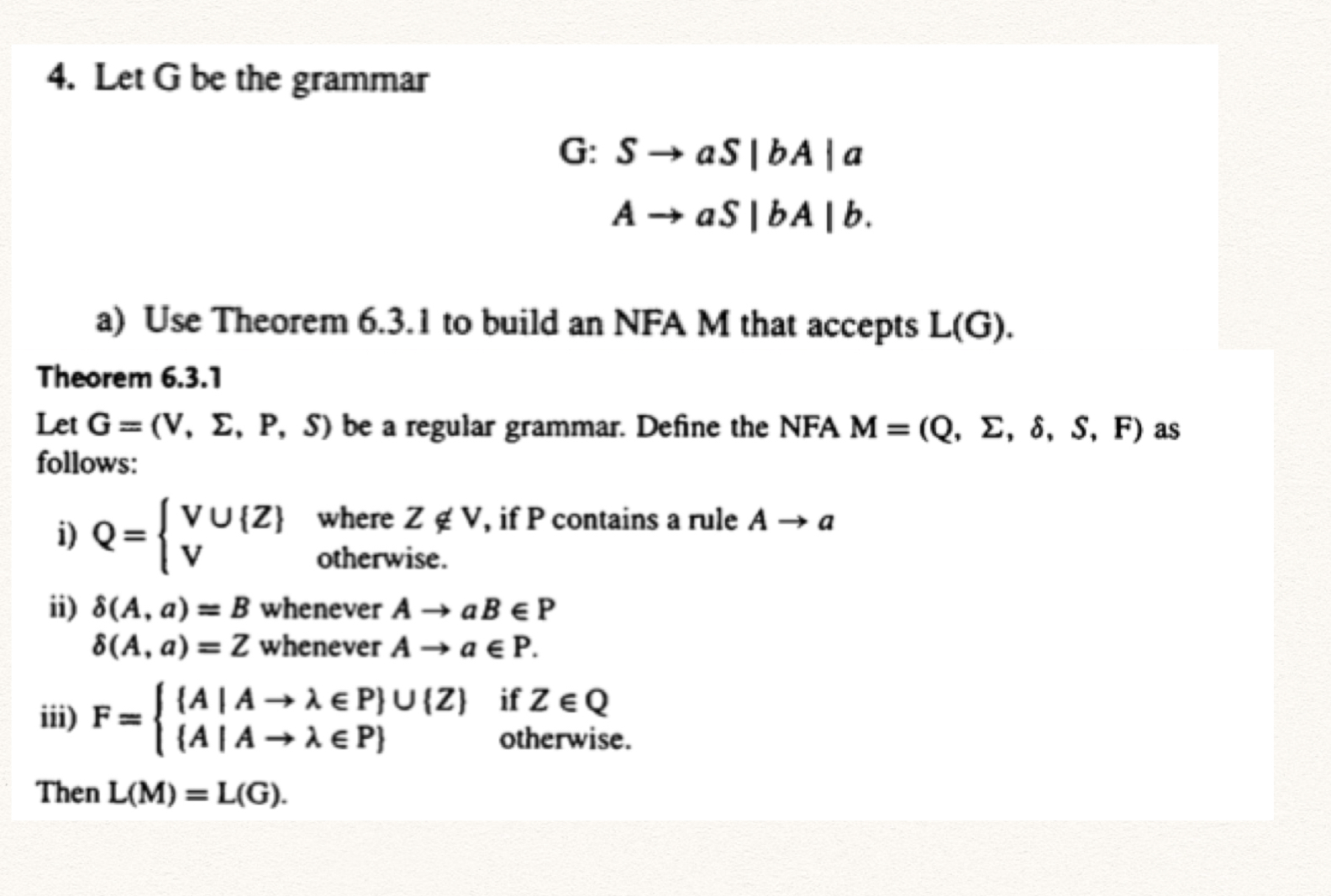 Solved Let G ﻿be the grammar ﻿G: {:[S→aS|bA|a]A→aS|bA|b.a) | Chegg.com