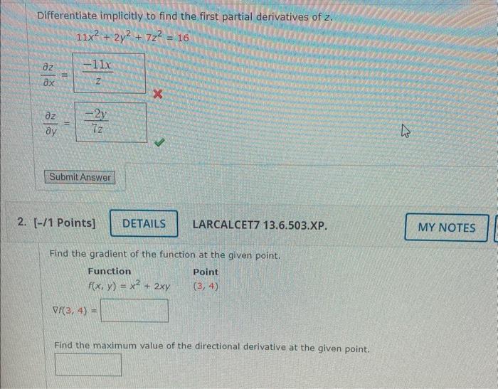 Solved Differentiate implicitly to find the first partial | Chegg.com