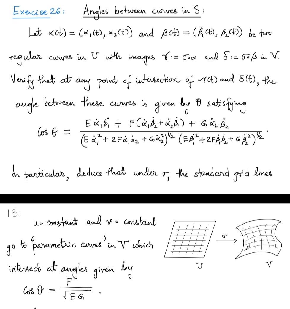 Solved 2 Exercise 26: Angles between curves in S Let «ct) = | Chegg.com