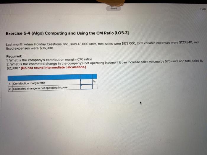 Solved Saved Help Exercise 5-4 (Algo) Computing and using | Chegg.com
