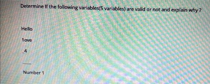 Solved Determine If the following variables(5 variables) are | Chegg.com