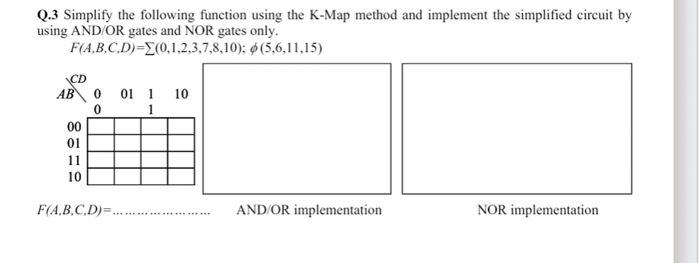 Solved Q 1 ﻿simplify The Following Functions Using The 
