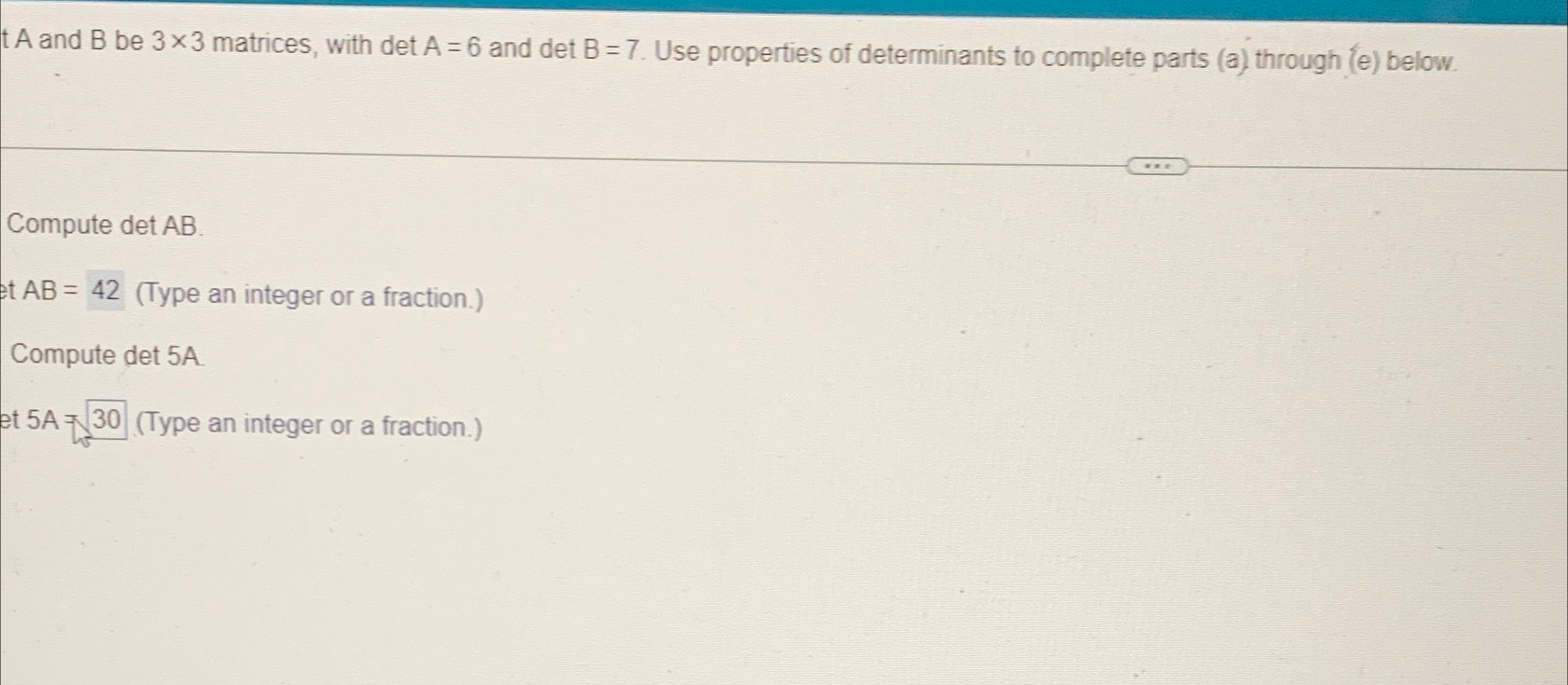 Solved t A and B ﻿be 3×3 ﻿matrices, with detA=6 ﻿and detB=7. | Chegg.com