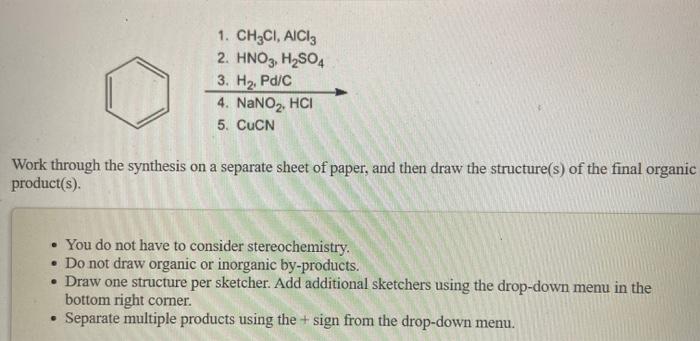 Solved 1. CH3CI, AICI: 2. HNO3, H2SO4 3. Hz, Pd/C 4. NaNO2, | Chegg.com