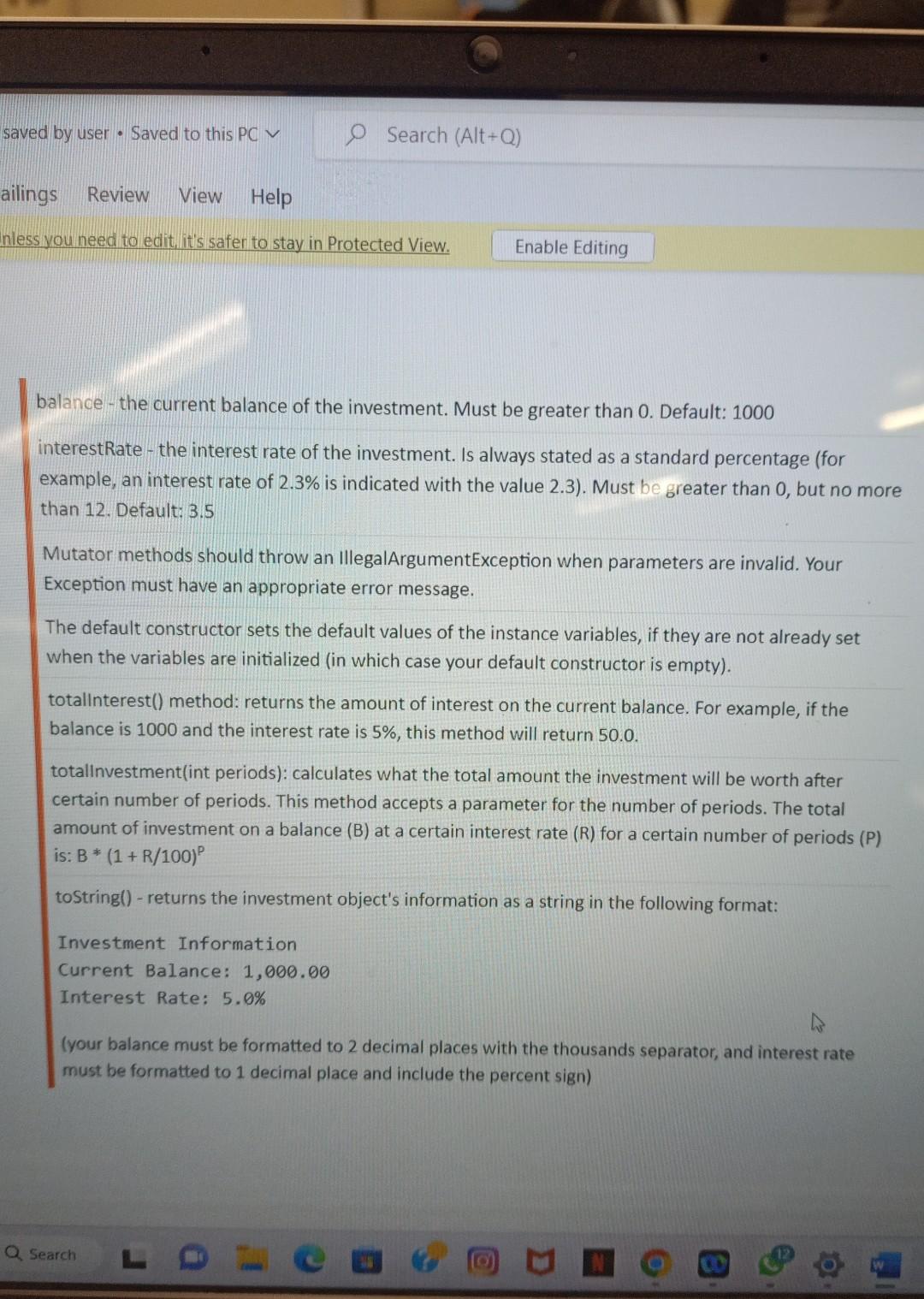 Solved The Investment class: Write a class called Investment | Chegg.com