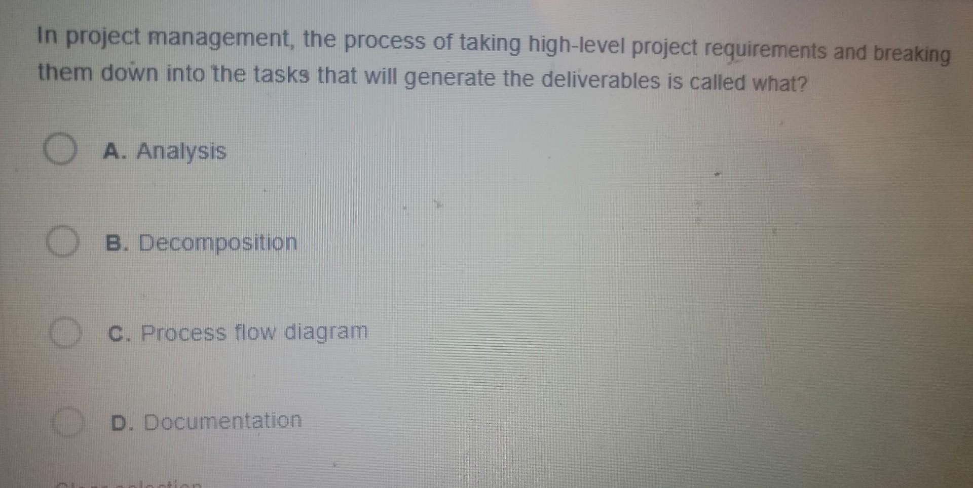 Solved In project management, the process of taking | Chegg.com