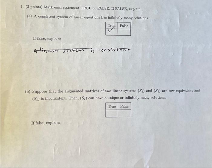 Solved 1. (3 points) Mark each statement TRUE or FALSE. If | Chegg.com