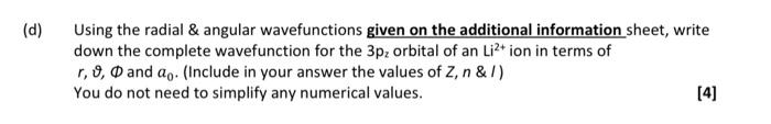 Solved Using the radial \& angular wavefunctions given on | Chegg.com