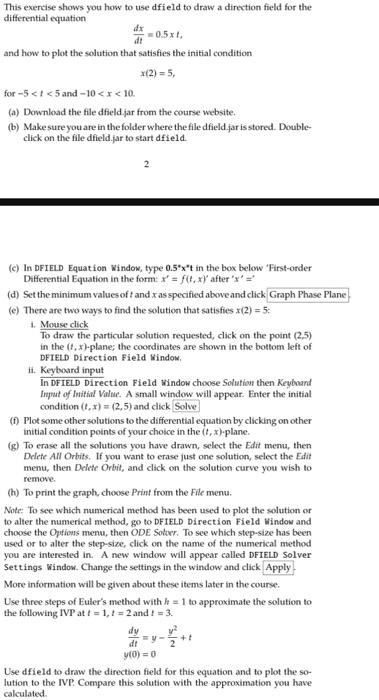 This exercise shows you how to use dfield to draw a | Chegg.com