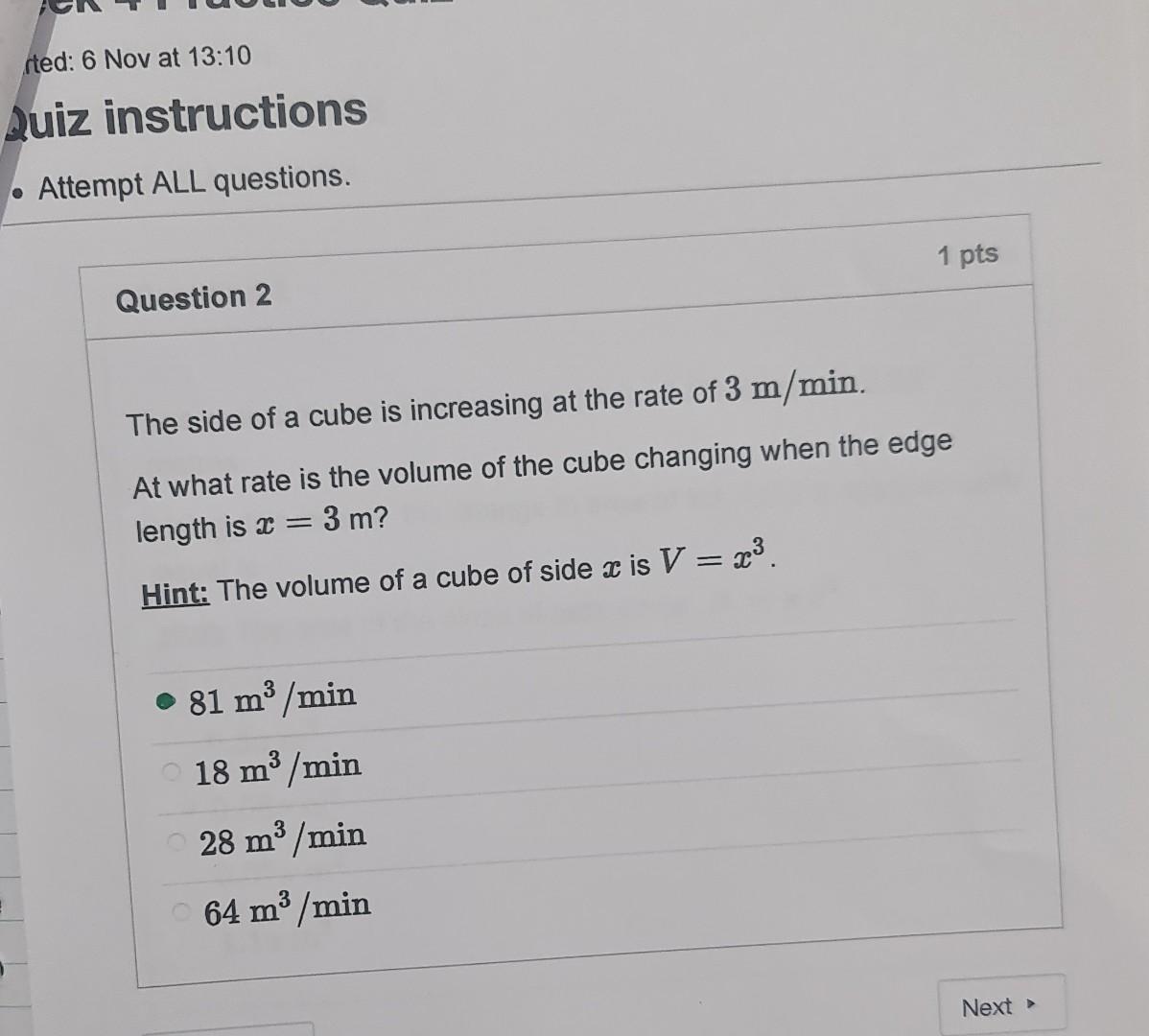 Solved The side of a cube is increasing at the rate of 3 | Chegg.com